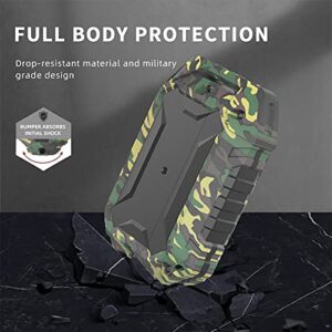 WEFOR Armor Designed for AirPods Pro Case Cover, Full-Body Protective Rugged Metal Soft Silicone AirPod Pro Case with Keychain for AirPods Pro Wireless Charging Case, Camo Green [Front LED Visible]