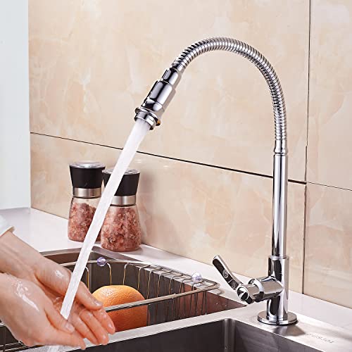 Inchant Outdoor Kitchen Sink Faucet - 360° Rotatable Single Hole Single Handle Cold Water Kitchen Faucet Flexible Neck Laundry Room Tap Bar Garden Outdoor Faucet, Deck Mount Chrome Finish