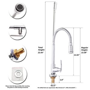 Inchant Outdoor Kitchen Sink Faucet - 360° Rotatable Single Hole Single Handle Cold Water Kitchen Faucet Flexible Neck Laundry Room Tap Bar Garden Outdoor Faucet, Deck Mount Chrome Finish