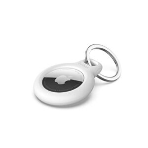 belkin apple airtag secure holder with key ring - durable scratch resistant case with open face & raised edges - protective airtag keychain accessory for keys, pets, luggage, backpacks & more - white