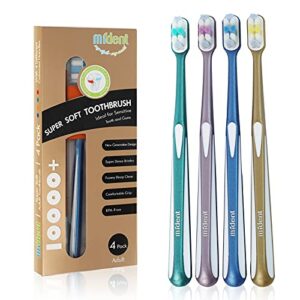 mident extra soft toothbrush for sensitive gums and teeth, newly upgraded 10000 bristles micro nano manual toothbrush,ultra soft toothbrushes for adult, pregnancy and junior (4 pack)