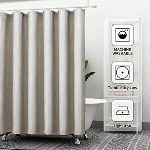 SUMGAR Linen Shower Curtain Tan Farmhouse Rustic Polyester Fabric Cloth Hotel Luxury Heavy Duty Textured Thick Neutral Taupe Elegant Washable Bathroom Curtains Sets with Hooks -72" x 72"