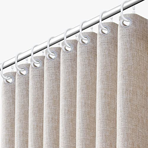 SUMGAR Linen Shower Curtain Tan Farmhouse Rustic Polyester Fabric Cloth Hotel Luxury Heavy Duty Textured Thick Neutral Taupe Elegant Washable Bathroom Curtains Sets with Hooks -72" x 72"