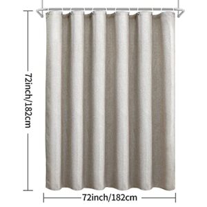 SUMGAR Linen Shower Curtain Tan Farmhouse Rustic Polyester Fabric Cloth Hotel Luxury Heavy Duty Textured Thick Neutral Taupe Elegant Washable Bathroom Curtains Sets with Hooks -72" x 72"