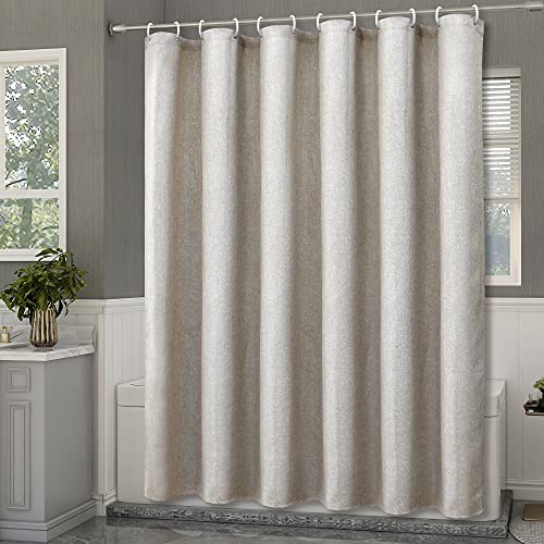 SUMGAR Linen Shower Curtain Tan Farmhouse Rustic Polyester Fabric Cloth Hotel Luxury Heavy Duty Textured Thick Neutral Taupe Elegant Washable Bathroom Curtains Sets with Hooks -72" x 72"