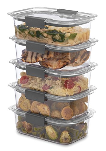 Rubbermaid Brilliance Food Storage Container, BPA free Plastic, Medium, 3.2 Cup, 5 Pack, Clear & Brilliance Food Storage Container, Large, 9.6 Cup, Clear 1991158