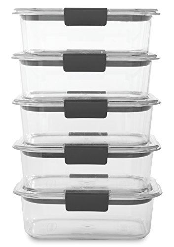 Rubbermaid Brilliance Food Storage Container, BPA free Plastic, Medium, 3.2 Cup, 5 Pack, Clear & Brilliance Food Storage Container, Large, 9.6 Cup, Clear 1991158