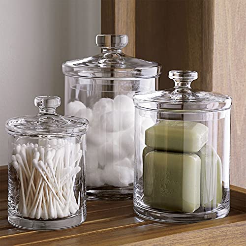 ZOOFOX Set of 4 Acrylic Apothecary Jars, 45 oz/ 30 oz/ 15 oz Clear Plastic Jar with Lid, Bathroom Vanity Laundry Container Holder for Candy, Cotton Swab Ball, Q-Tips, Bath Salt, Pods, Clothes Pins, Scent Boosters