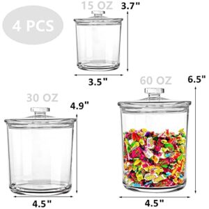 ZOOFOX Set of 4 Acrylic Apothecary Jars, 45 oz/ 30 oz/ 15 oz Clear Plastic Jar with Lid, Bathroom Vanity Laundry Container Holder for Candy, Cotton Swab Ball, Q-Tips, Bath Salt, Pods, Clothes Pins, Scent Boosters