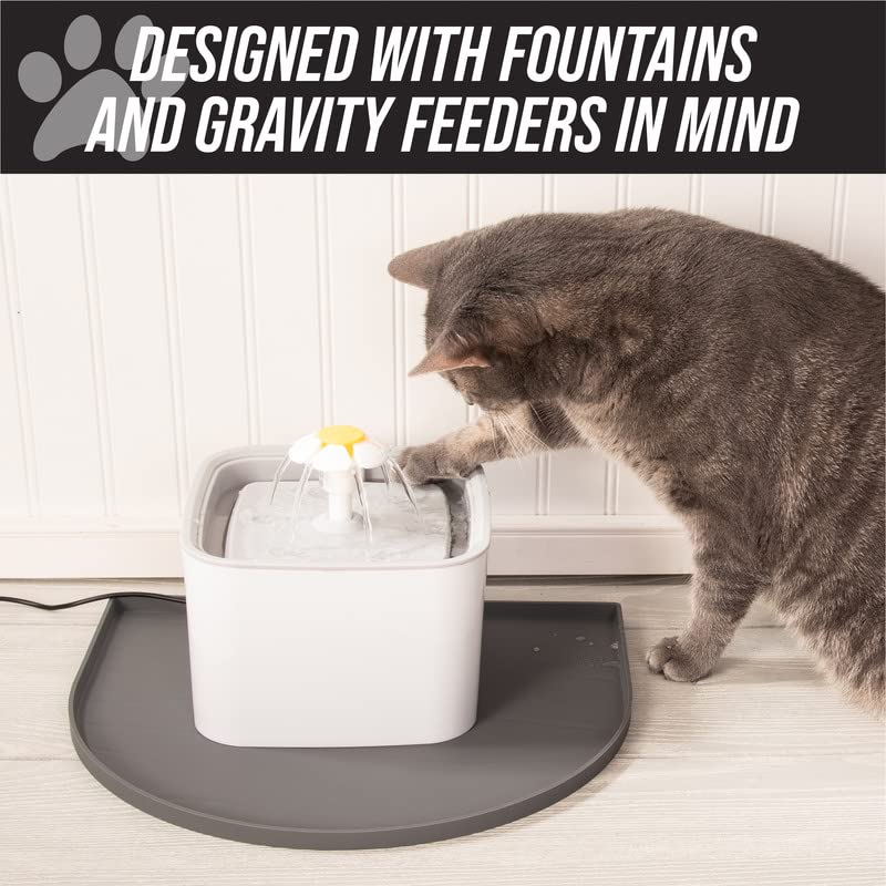 Leashboss Fountain Mat, Silicone Water Mat Designed for Pet Fountains, Dog Gravity Water Bowls, Mats for Automatic Dispensing Cat Feeders up to 8" Diameter (Small - 14 x 12 Inches, Grey)