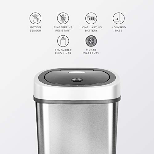 Ninestars DZT-12-9 Trash Can, 3 Gal. 12 L, Stainless Steel (Oval, Silver/Black Lid) & NSTB-3-30 Extra Strong White Trash Bag w/Drawstring Closure, 3 Gal. / 12 L, 30 Count