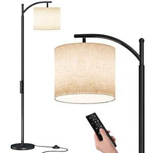 sunmory arc floor lamp, modern floor lamp with romote control and stepless dimmable bulb, metal standing lamps with hanging lampshade for living room, bedroom, office (black)