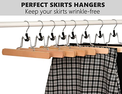 Amber Home Natural Wooden Pants Hangers 24 Pack, Wood Clamp Hangers with Non Slip Padded Velvet, Jeans/Slacks Hangers Hair Extension Hangers for Skirts, Trousers, Wigs (Natural, 24)