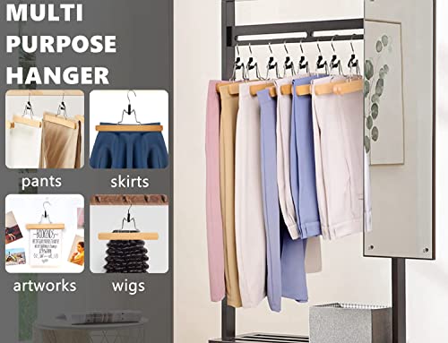 Amber Home Natural Wooden Pants Hangers 24 Pack, Wood Clamp Hangers with Non Slip Padded Velvet, Jeans/Slacks Hangers Hair Extension Hangers for Skirts, Trousers, Wigs (Natural, 24)