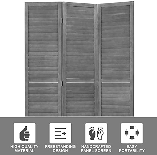 Room Dividers 3 Panel Partition Room Dividers 5.6 Ft Tall Privacy Wall Foldable Room Divider Privacy Screen Wood Screen Room Separator for Home Office Bedroom Restaurant , Gray