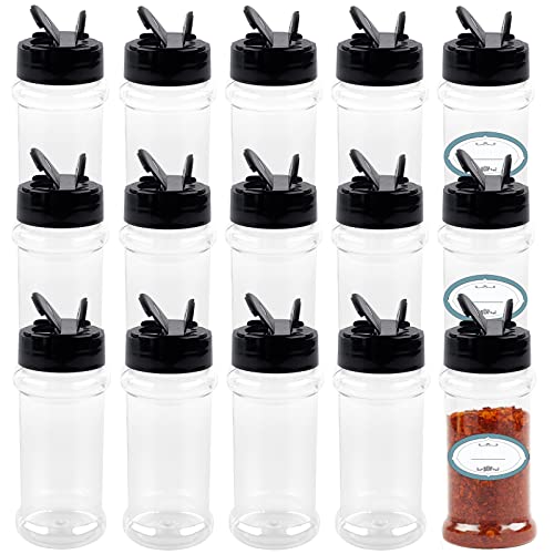 Qeirudu 14 Pack 3 oz Clear Plastic Spice Jars with Shaker Lids and Labels, Empty Spice Bottles Plastic Seasoning Containers for Storing Spice Herbs Powders Salt and Pepper