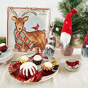 Mud Pie Christmas Santa & Deer Nested Platter Set, Multi, santa 12" dia | deer 13" x 13"