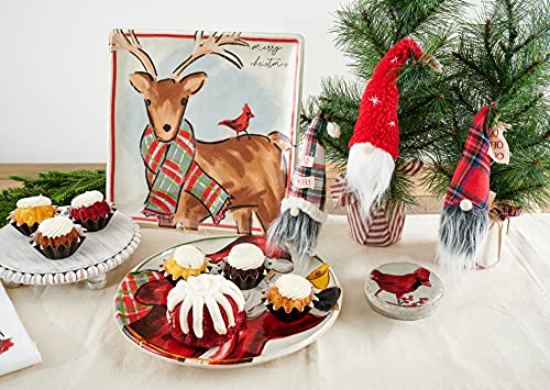 Mud Pie Christmas Santa & Deer Nested Platter Set, Multi, santa 12" dia | deer 13" x 13"