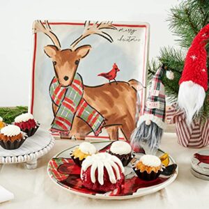 Mud Pie Christmas Santa & Deer Nested Platter Set, Multi, santa 12" dia | deer 13" x 13"