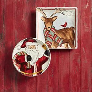 Mud Pie Christmas Santa & Deer Nested Platter Set, Multi, santa 12" dia | deer 13" x 13"