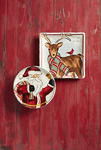 Mud Pie Christmas Santa & Deer Nested Platter Set, Multi, santa 12" dia | deer 13" x 13"