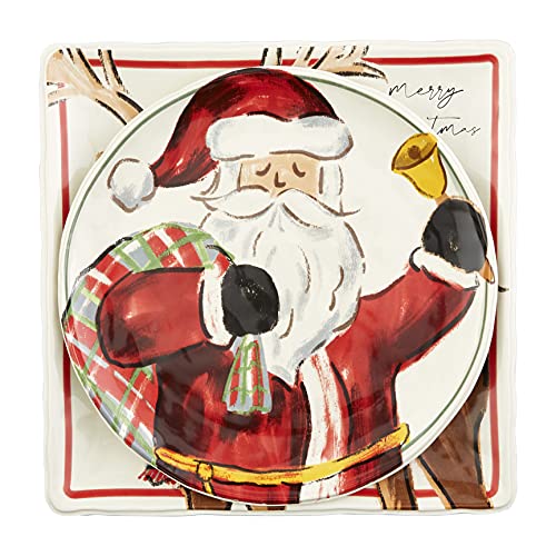 Mud Pie Christmas Santa & Deer Nested Platter Set, Multi, santa 12" dia | deer 13" x 13"