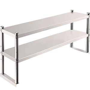 vevor double overshelf, double tier stainless steel overshelf, 36 in. length x 12 in. width double deck overshelf, height adjustable overshelf for prep & work table in kitchen, restaurant