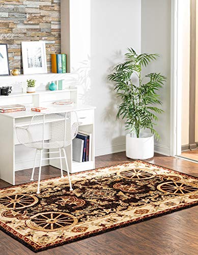 Rugs.com Pioneer Collection Rug – 4' x 6' Black Medium-Pile Rug Perfect for Living Rooms, Large Dining Rooms, Open Floorplans