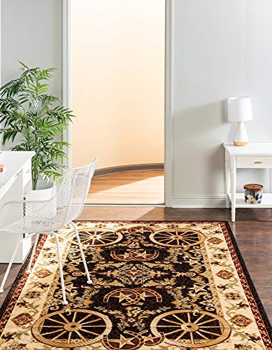 Rugs.com Pioneer Collection Rug – 4' x 6' Black Medium-Pile Rug Perfect for Living Rooms, Large Dining Rooms, Open Floorplans