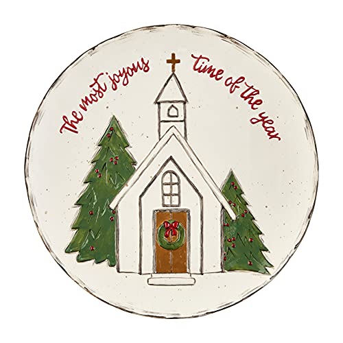 Mud Pie Christmas Church Platter, White, 12.5" dia