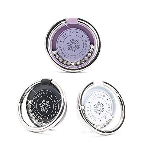 3 Pack Cell Phone Ring Holder Finger Kickstand, Stylish and Gorgeous Silver Diamond Design, 360 Degree Rotation Compatible with with iPhone Samsung LG, etc (Black, Purple, White)