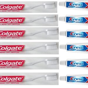 Rilney Bundle Colgate Full Head Wrapped Toothbrushes with Crest Cavity Travel Size Toothpaste, 6 of Each.