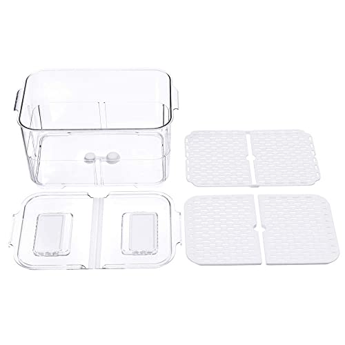 Benzoyl Food Storage Containers Fridge Produce Saver, Stackable Refrigerator Organizer Keeper Foldable lid with Removable Drain Tray for Produce, Fruits, Vegetables 2800ML