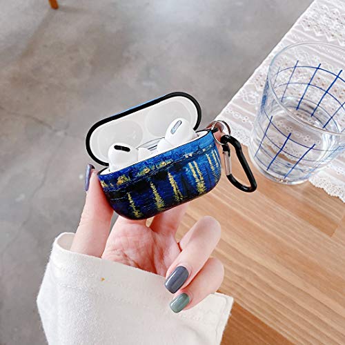 Clouds Compatible AirPods Pro (First Generation) TPU Case Cover with Keychain, Cute Soft Protective AirPods Accessories Shockproof -The Starry Night Over The Rhone Van Gogh