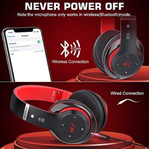 6S Wireless Bluetooth Headphones Over Ear, Hi-Fi Stereo Foldable Wireless Stereo Headsets Earbuds with Built-in Mic, Volume Control, FM for iPhone/Samsung/iPad/PC (Black & Red)