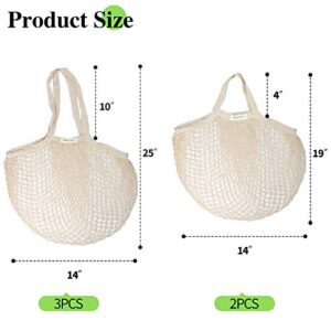 meetall Mesh Grocery Bags, Reusable Tote Bags with Sturdy Handle, Washable, Eco Friendly, Cotton String Net, for Shopping and Storage Fruit Vegetable (5 Pack, 2 Size,Off White)