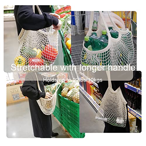 meetall Mesh Grocery Bags, Reusable Tote Bags with Sturdy Handle, Washable, Eco Friendly, Cotton String Net, for Shopping and Storage Fruit Vegetable (5 Pack, 2 Size,Off White)