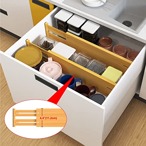 ANTOWIN Bamboo Drawer Dividers, Expandable Drawer Separators Splitter, 17-22 inches Adjustable Spring-loaded Organizer for Large Utensil, Clothes, Tools Drawers, 6 Pack Dividers + 4 Pack Baffle