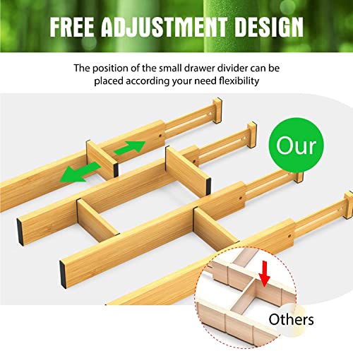 ANTOWIN Bamboo Drawer Dividers, Expandable Drawer Separators Splitter, 17-22 inches Adjustable Spring-loaded Organizer for Large Utensil, Clothes, Tools Drawers, 6 Pack Dividers + 4 Pack Baffle