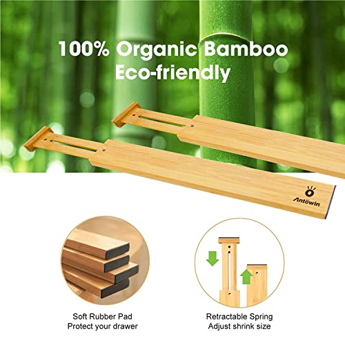 ANTOWIN Bamboo Drawer Dividers, Expandable Drawer Separators Splitter, 17-22 inches Adjustable Spring-loaded Organizer for Large Utensil, Clothes, Tools Drawers, 6 Pack Dividers + 4 Pack Baffle