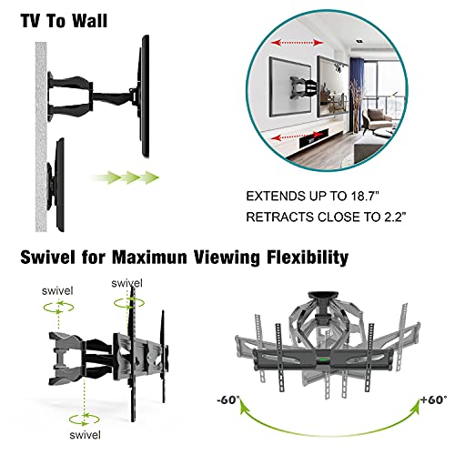 Full Motion TV Wall Mount for Most 40-75 Inch TVs, TV Mount with Dual Swivel Articulating Arms Extension Tilt Rotation and 6 Cable Management, Max VESA 600x400mm, Holds up to 99 lbs