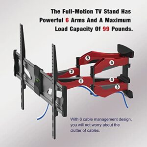 Full Motion TV Wall Mount for Most 40-75 Inch TVs, TV Mount with Dual Swivel Articulating Arms Extension Tilt Rotation and 6 Cable Management, Max VESA 600x400mm, Holds up to 99 lbs