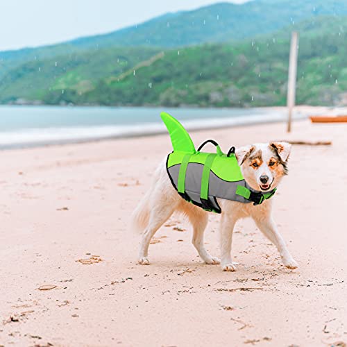 ASENKU Dog Life Jacket Pet Life Safety Vest for Swimming Boating, Dog Shark Life Jackets Dog Lifesavers Swimsuits for Pool, Dog Water Floatation Vest for Small Medium Large Dogs, Green, Large