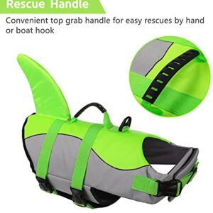 ASENKU Dog Life Jacket Pet Life Safety Vest for Swimming Boating, Dog Shark Life Jackets Dog Lifesavers Swimsuits for Pool, Dog Water Floatation Vest for Small Medium Large Dogs, Green, Large