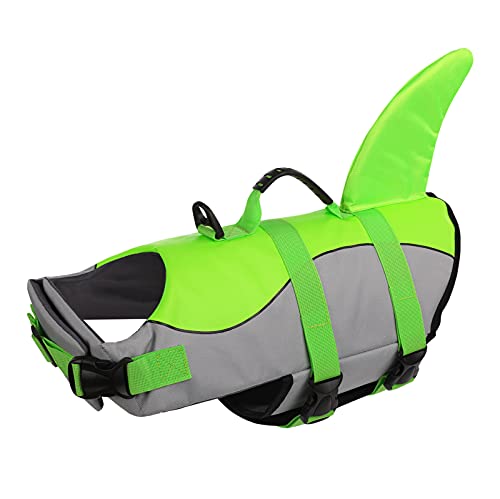 ASENKU Dog Life Jacket Pet Life Safety Vest for Swimming Boating, Dog Shark Life Jackets Dog Lifesavers Swimsuits for Pool, Dog Water Floatation Vest for Small Medium Large Dogs, Green, Large