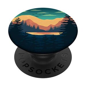 vintage mountain lake trees and blue sky popsockets swappable popgrip