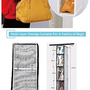 OULLYY Hanging Handbags Organizer for Closet, Multi-Layer Breathable Cotton Linen Fabric Closet Purse Storage Bag with Clear Dust Proof Cover (Gray A)