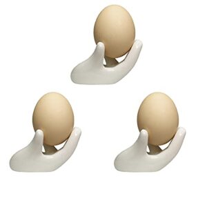 maoyamao set of 3 creative ceramic hand shaped egg cup holder porcelain egg cup easter egg display stand for hard boiled eggs breakfast table kitchen gift(white)