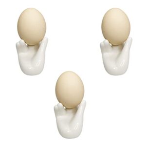 MaoYaMao Set of 3 Creative Ceramic Hand Shaped Egg Cup Holder Porcelain Egg Cup Easter Egg Display Stand for Hard Boiled Eggs Breakfast Table Kitchen Gift(White)