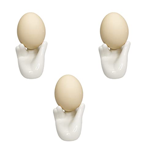 MaoYaMao Set of 3 Creative Ceramic Hand Shaped Egg Cup Holder Porcelain Egg Cup Easter Egg Display Stand for Hard Boiled Eggs Breakfast Table Kitchen Gift(White)